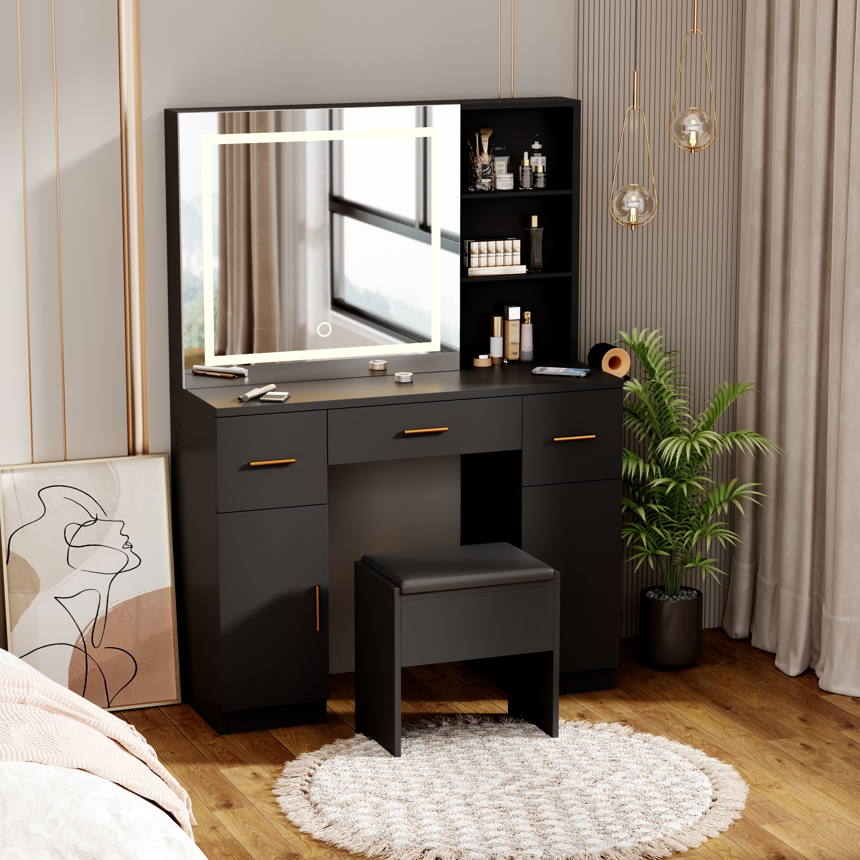 Makeup Vanity Table with Lighted Mirror,3-Colour Hollywood Brighter ...