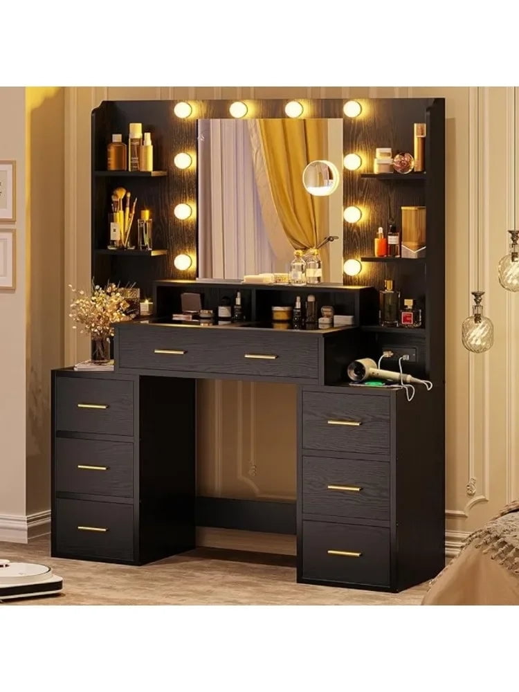 Makeup Vanity Table Set Glass Top Makeup Vanity Table With 10x ...