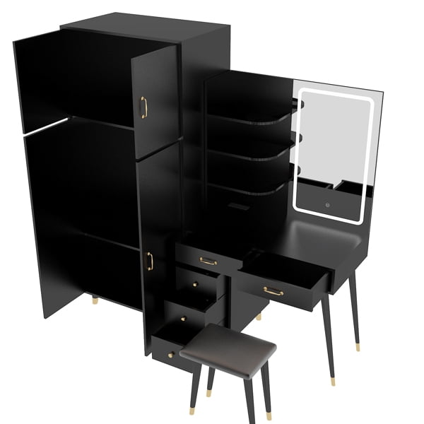 Makeup Vanity Table and Large Armoire Wardrobe Set, Dressing Table with ...