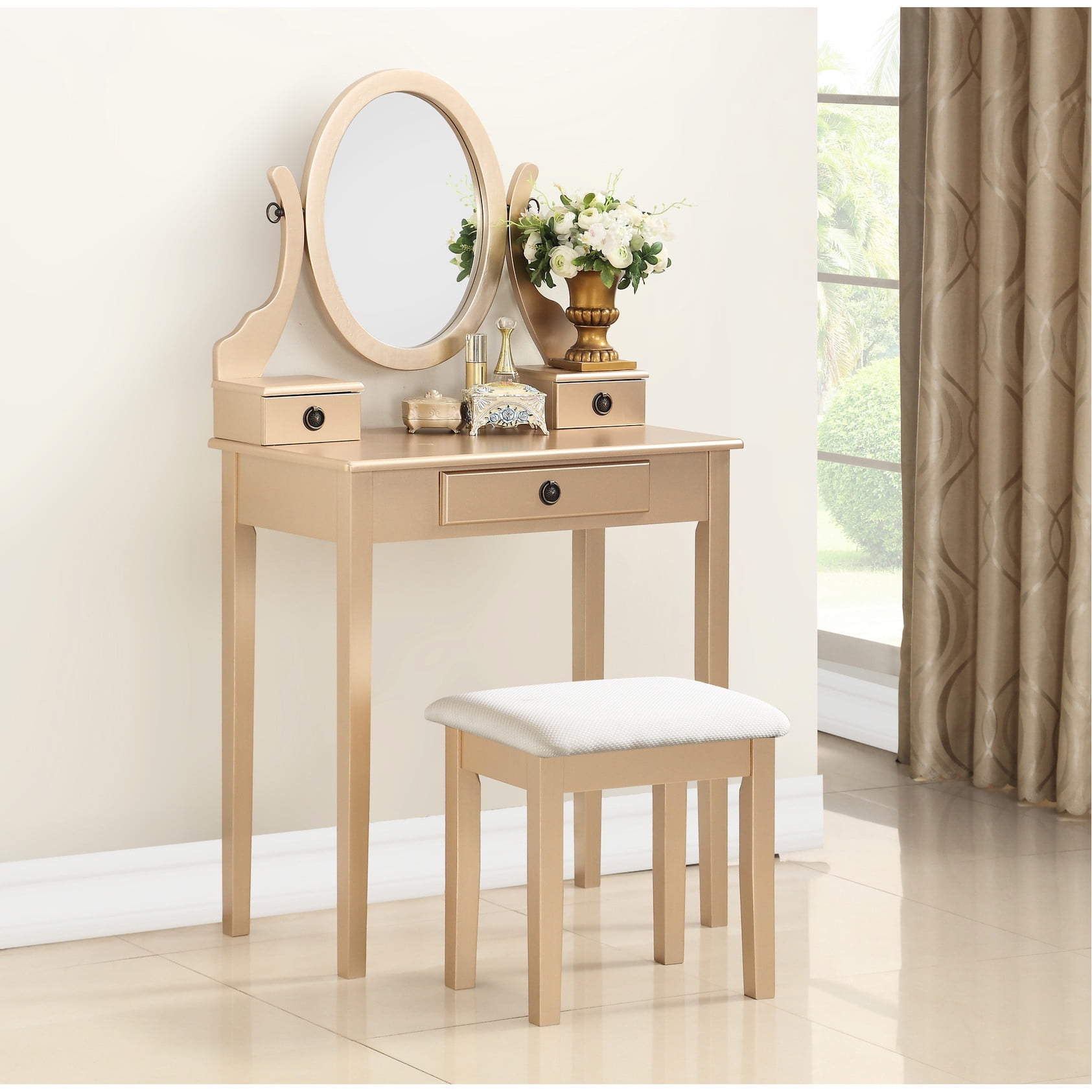 Makeup Vanity Table and Stool Set with 3 Drawers / Improves Bedroom ...