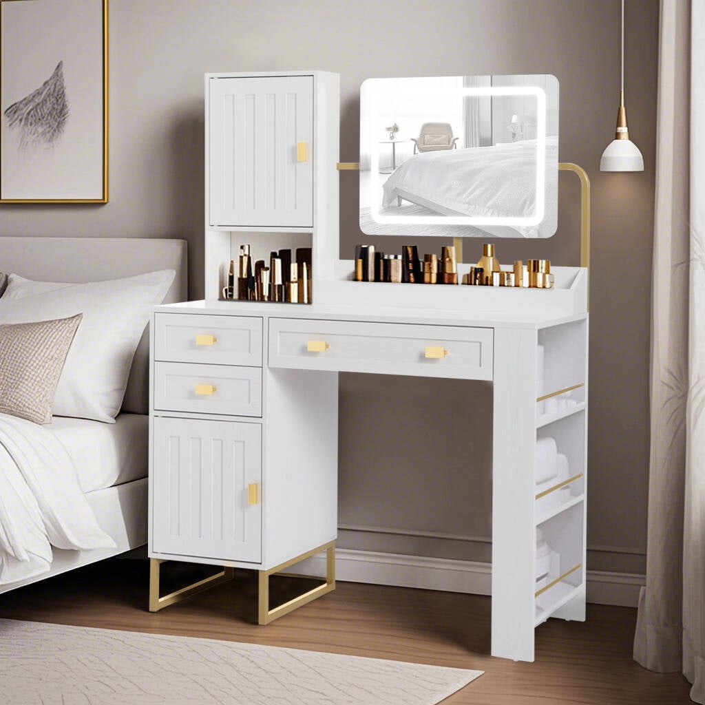 Makeup Vanity Table with Lighted Mirror Vanity Desk 3 Lighting Colors ...