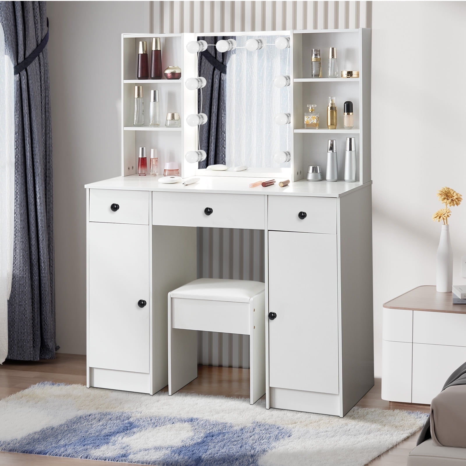 Makeup Vanity with 3 Color Lights Mirror, Vanity Makeup Table with ...