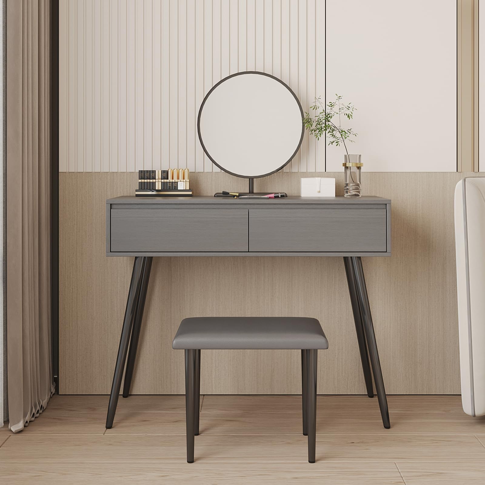 Makeup Vanity with Mirror, Vanity Set with 2 Storage Drawers, Modern ...