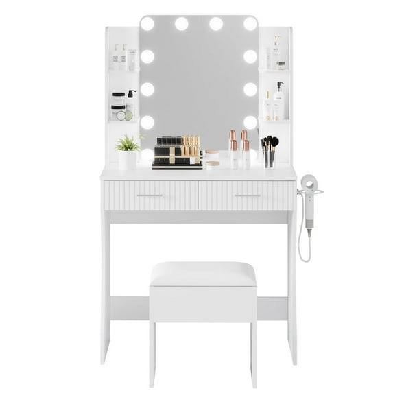 Makeup Vanity with Mirror and LED Lights, Vanity Desk with Power Outlet ...