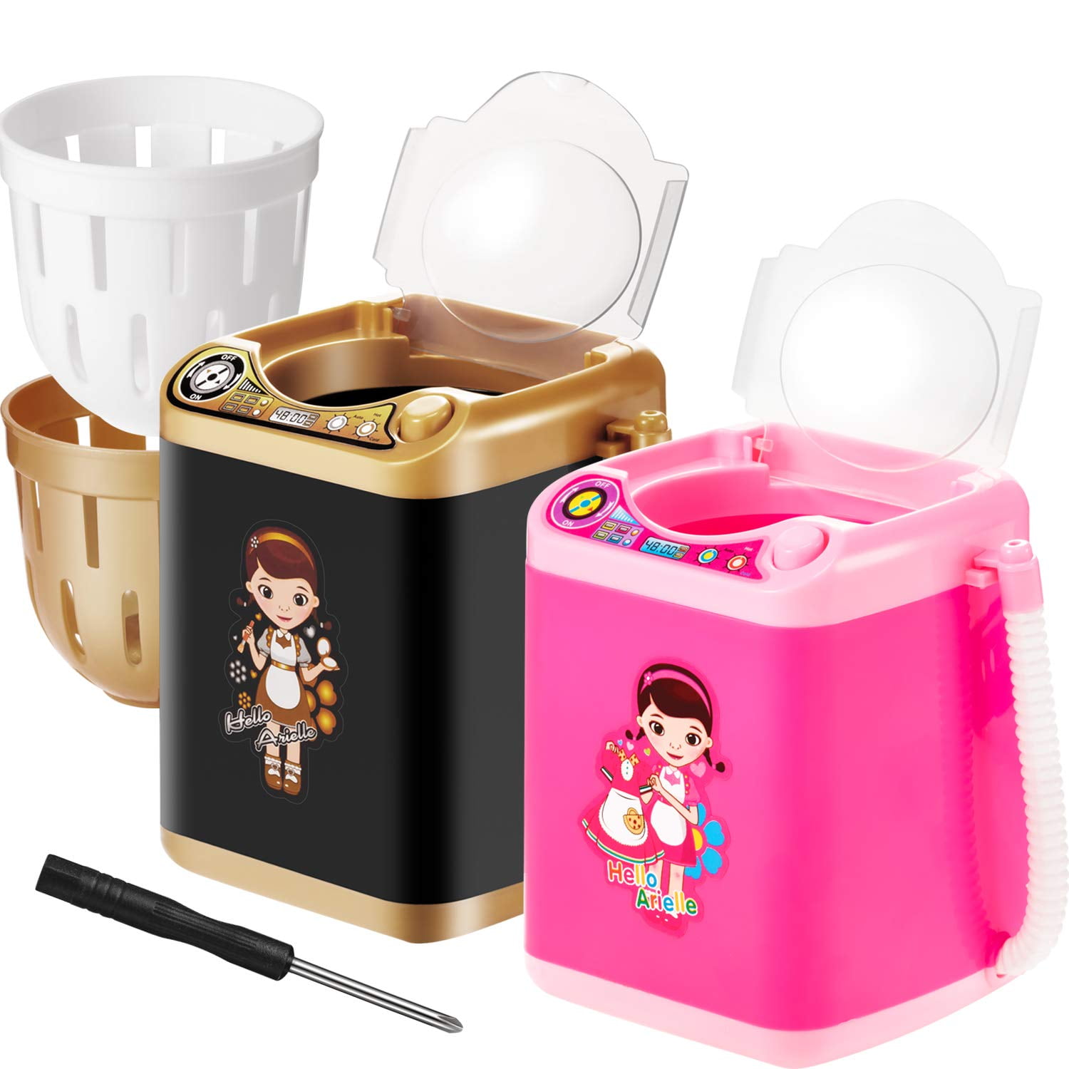 Makeup Washing Machine,2 Pieces Automatic Mini Washing Machine Toy ...