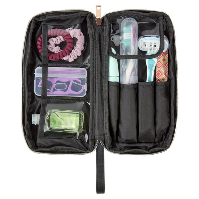 Makeup and Cosmetics Pouch, Black Saffiano, 8.86" x 4.92" x 1.97 ...