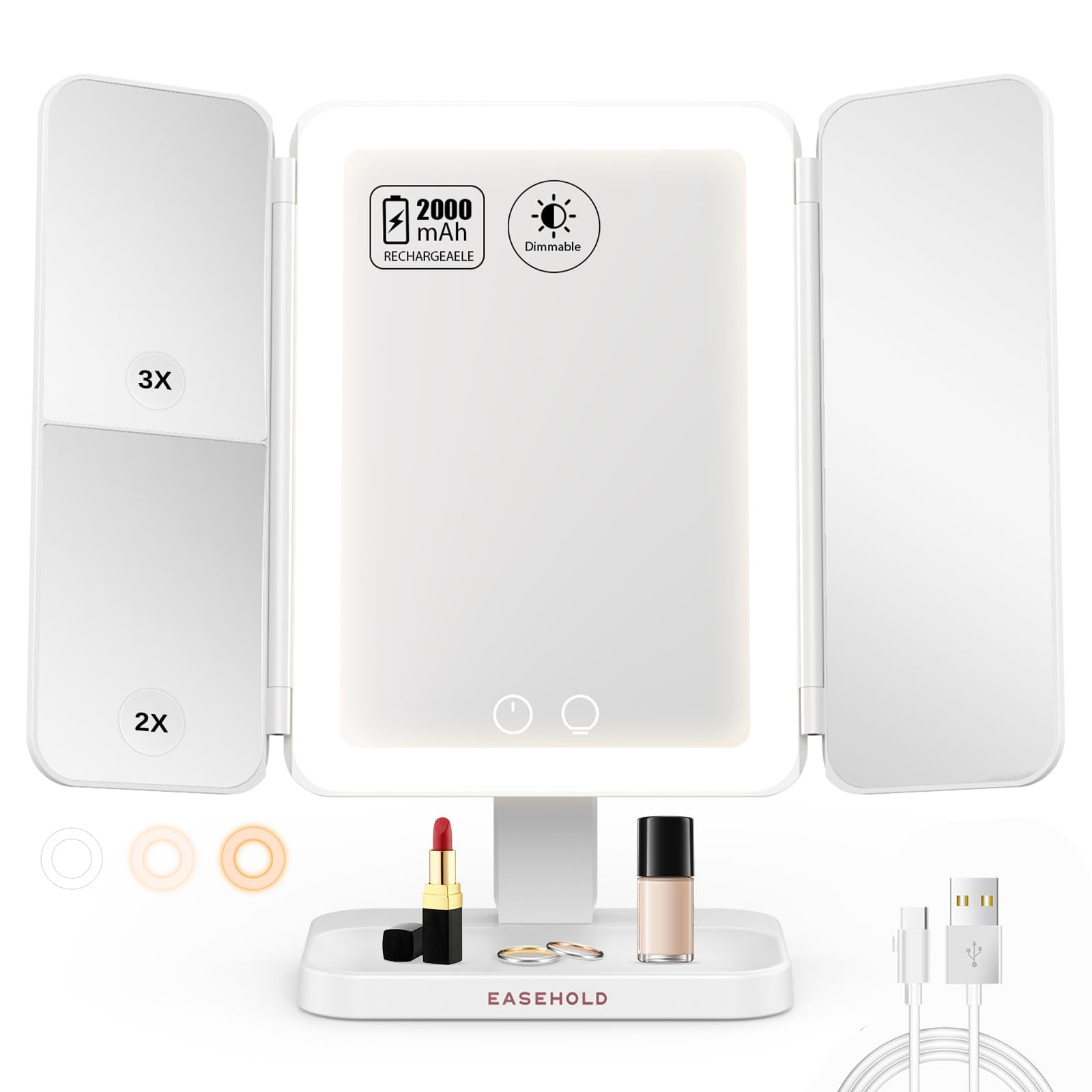 Makeup with lights, IRF13 Rechargable Lighted Makeup with Magnification ...