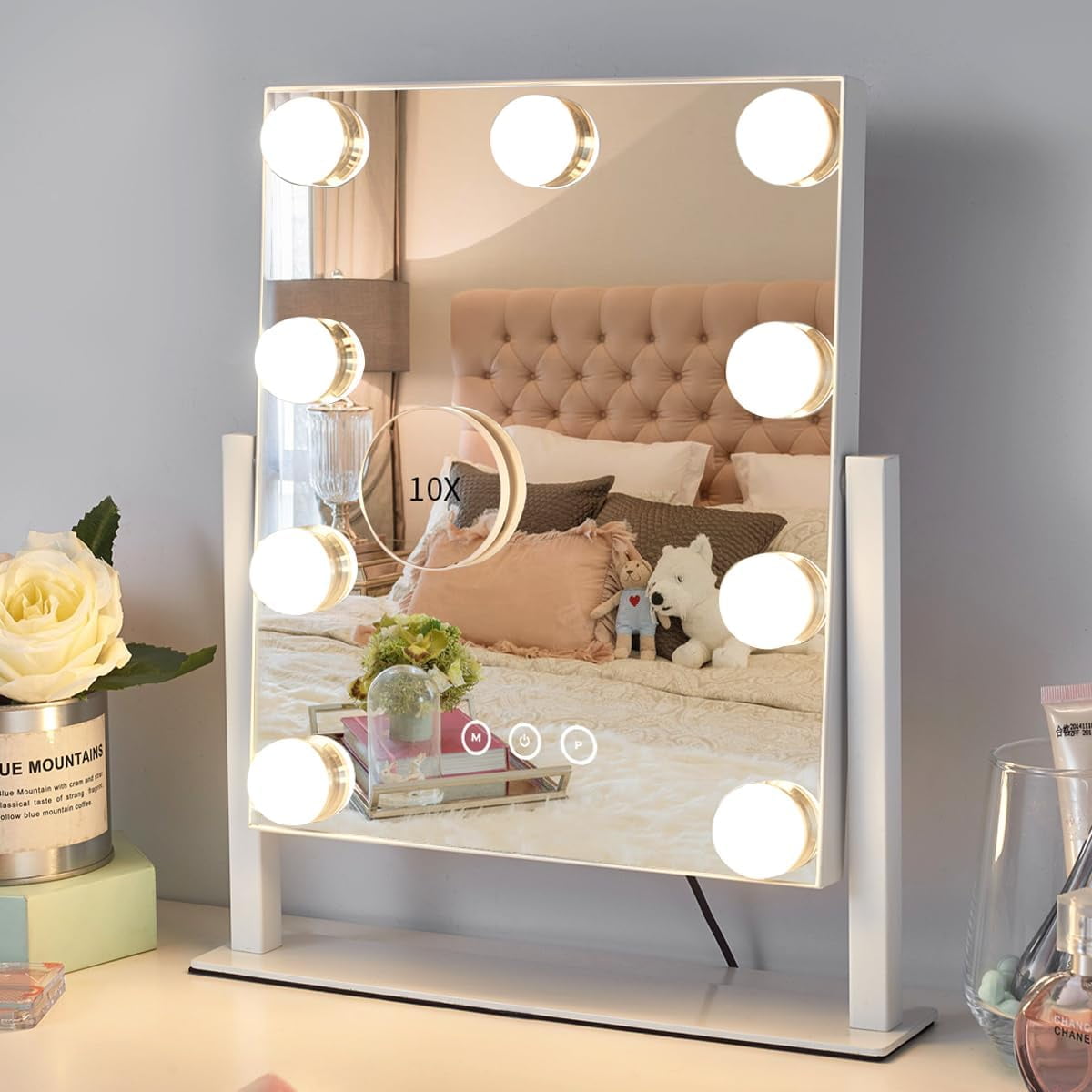 Makeup mirror with light and 9 adjustable light bulbs, suitable for ...
