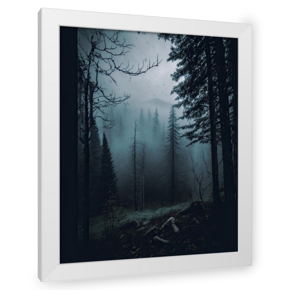 Maki 15x18 White Modern Wood Framed Wall Art Titled - Overcast Forest ...