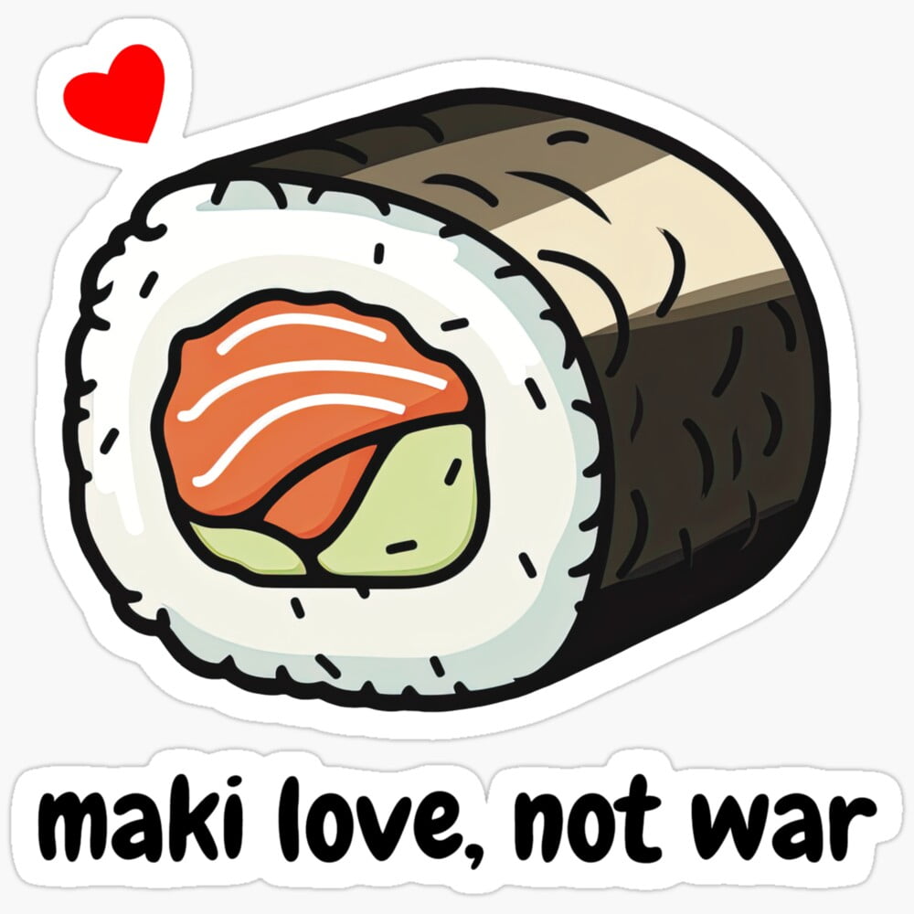 Maki Love Not War Cute Sushi Lover Stickerphone Decal Water Bottle ...