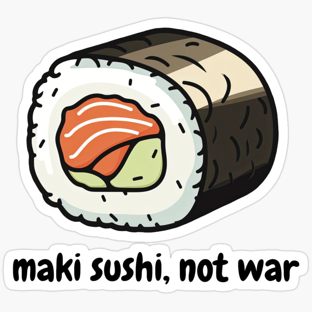 Maki Sushi Not War Cute Sushi Art Stickerphone Decal Water Bottle ...