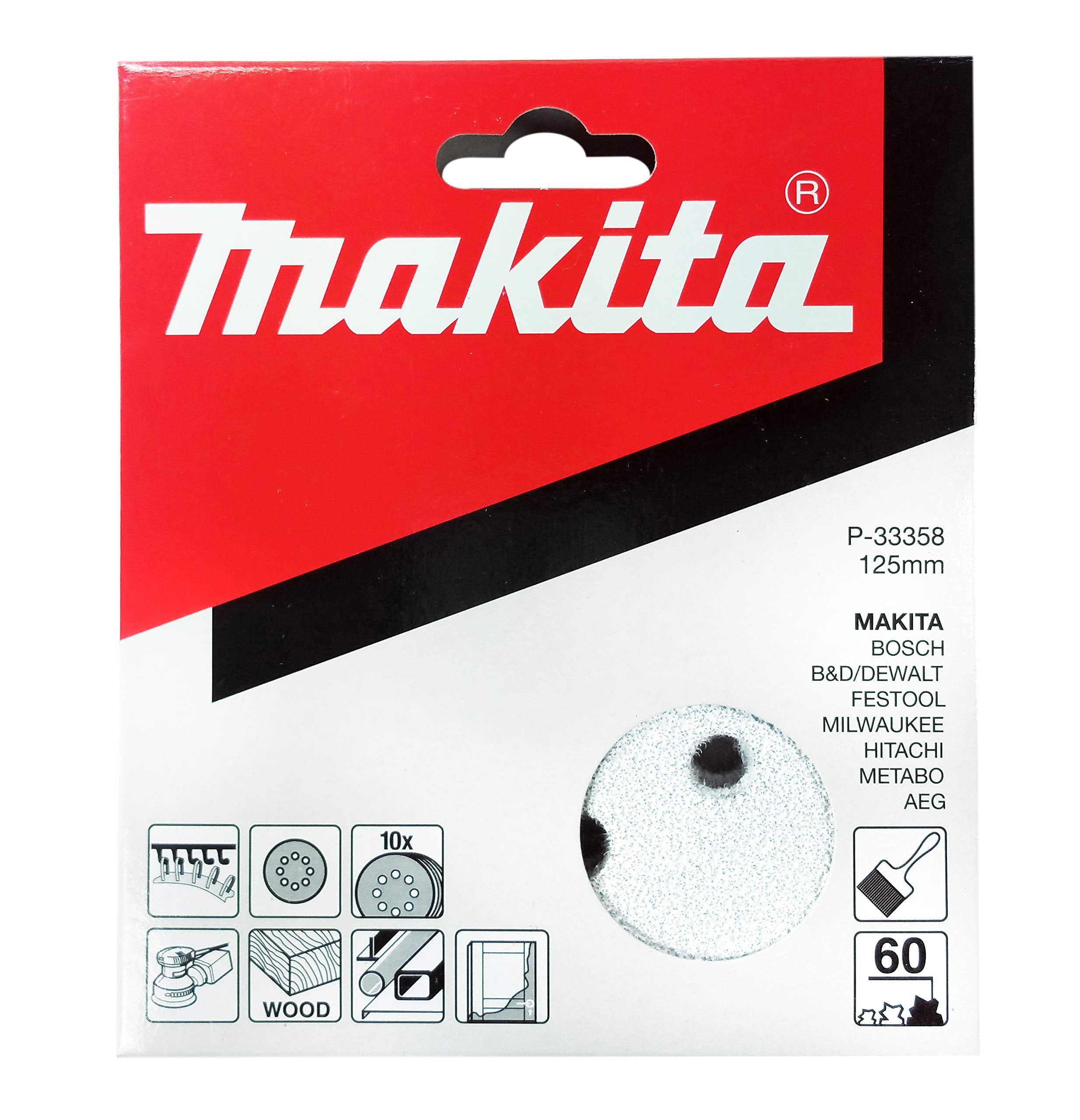 Makita 10 Pack - 60 Grit Sanding Discs For 5" Random Orbit Sanders ...