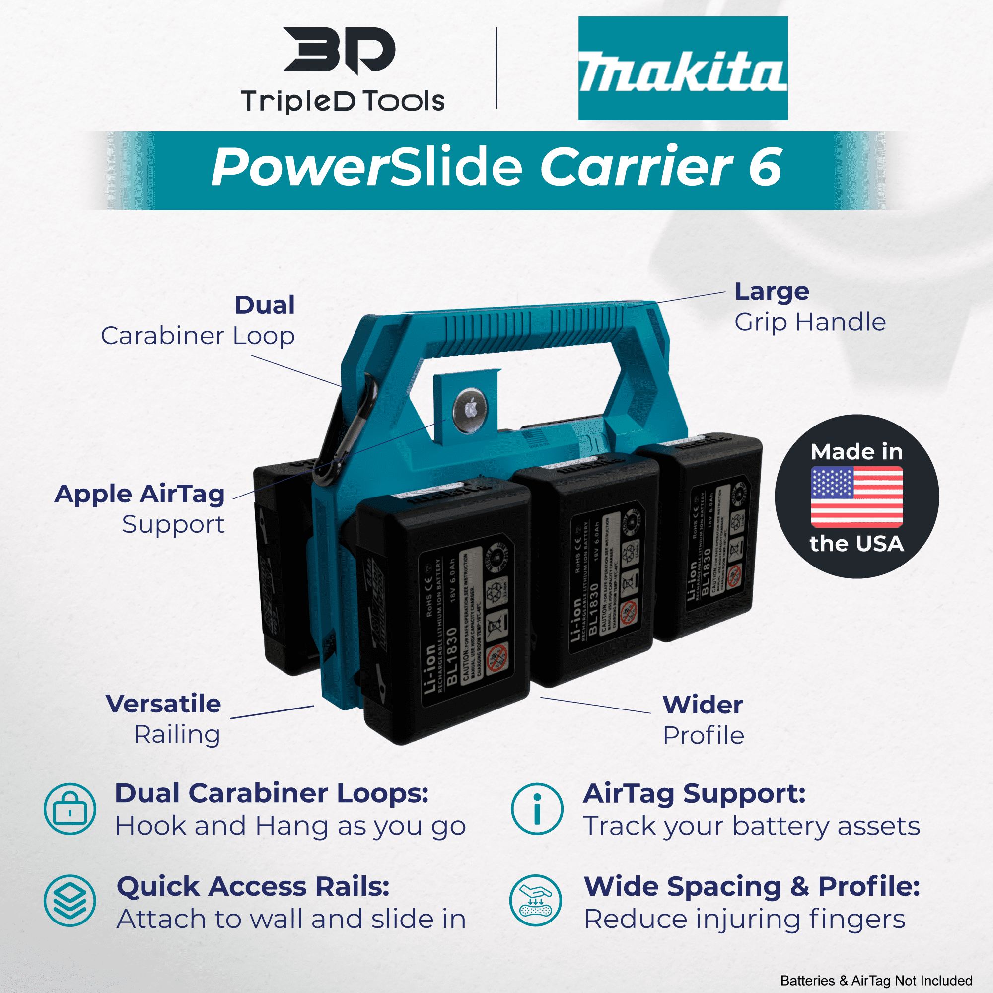Makita Battery Caddy PowerSlide Carrier 6 w/ AirTag Tracking Support by ...
