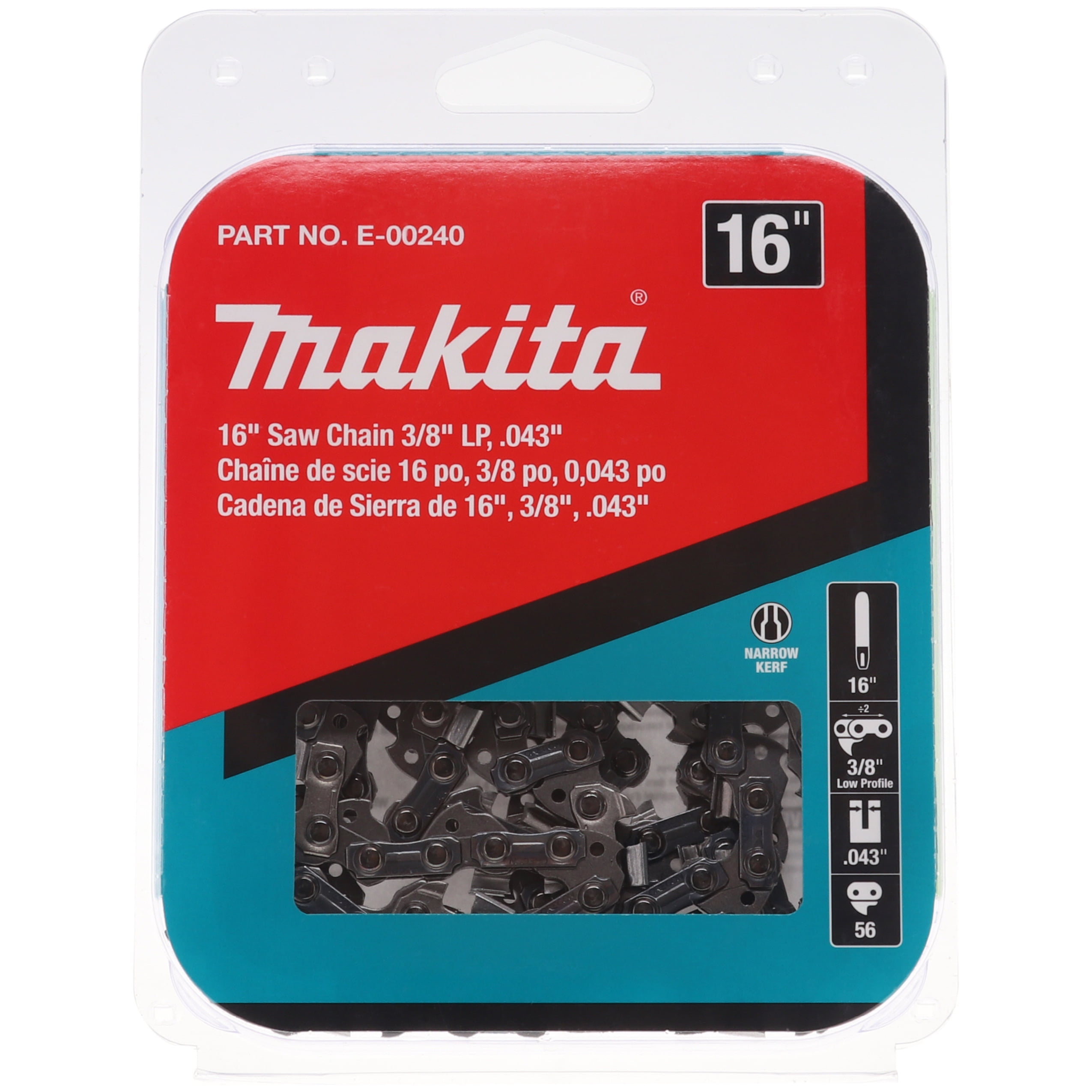 Makita 16" Cordless Power Chainsaw Chain, 3/8” LP.043”, E-00240 ...