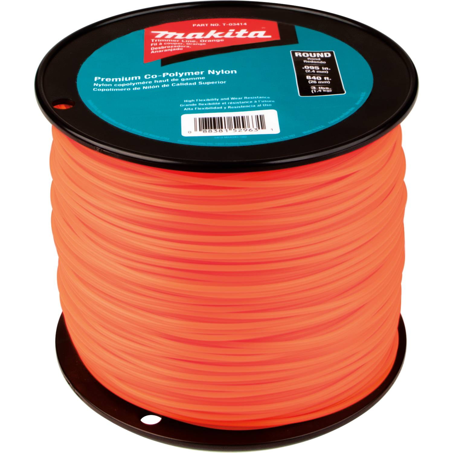 Makita T-03414 Round Trimmer Line, 0.095?, Orange, 840?, 3 lbs ...