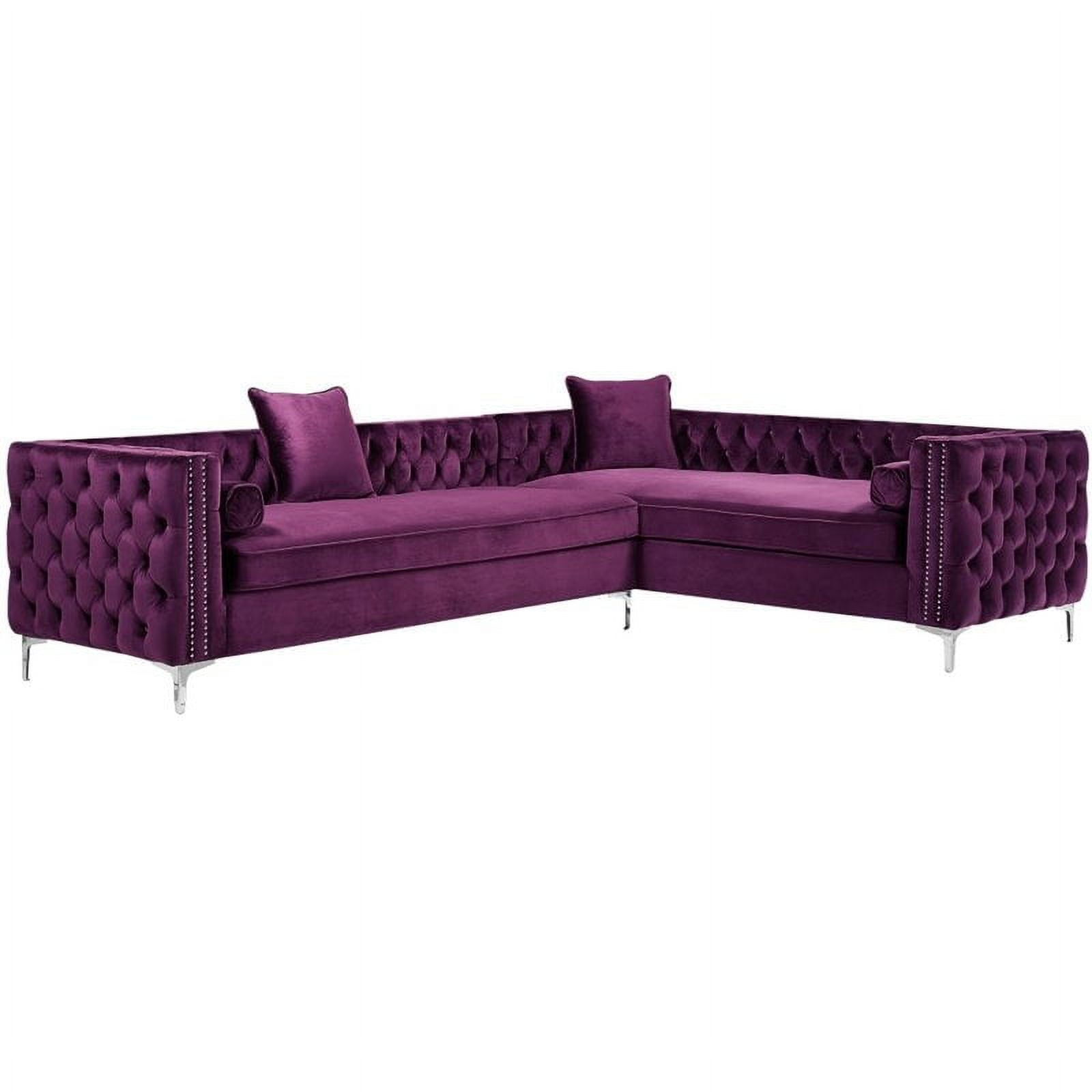 Maklaine 120" Velvet Right Facing Corner Sectional Sofa in Purple ...