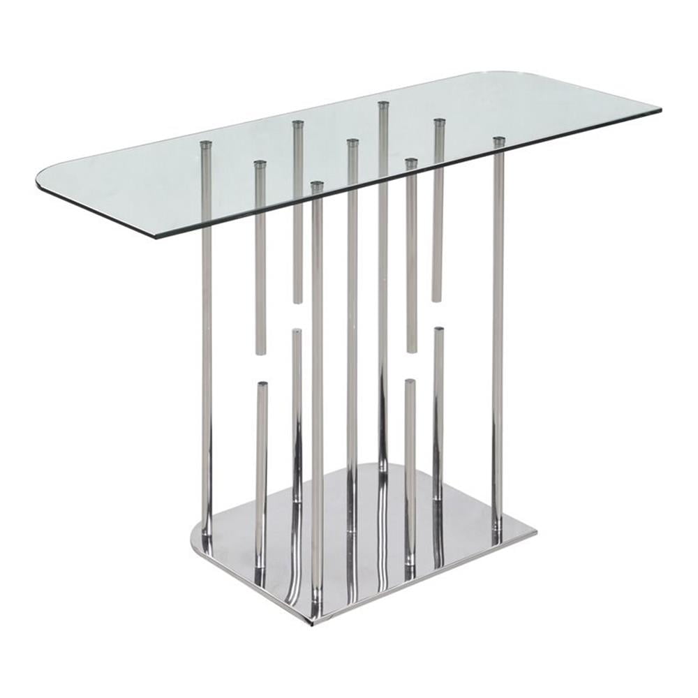 Maklaine 15.75" Contemporary Glass Floating Pedestal Sofa Table in ...