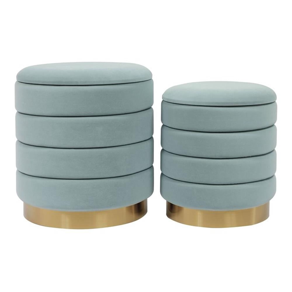 Maklaine 17.3"H Velvet Storage Ottomans in Sea Blue (Set of 2 ...