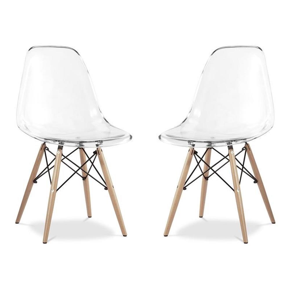 Maklaine 17.5 inches Plastic and Wood Dining Chairs in Clear (Set of 2 ...