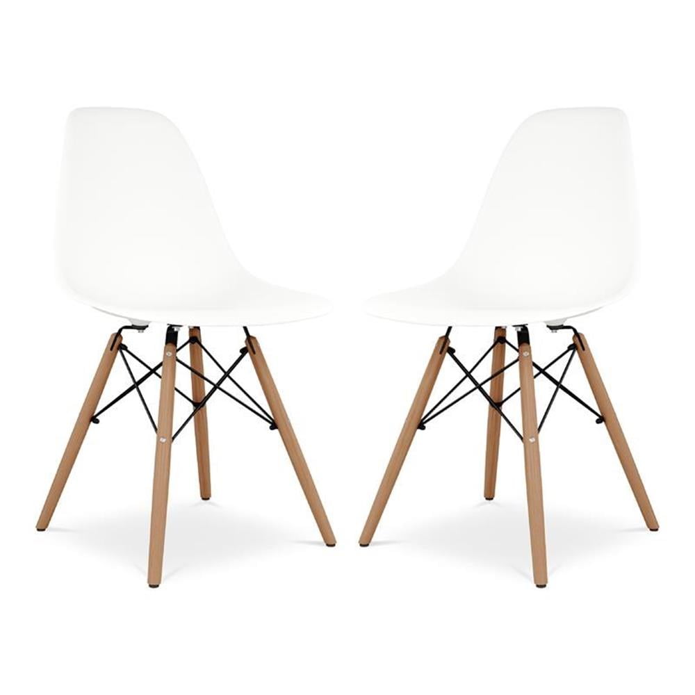 Maklaine 17.5 inches Plastic and Wood Dining Chairs in White (Set of 2 ...