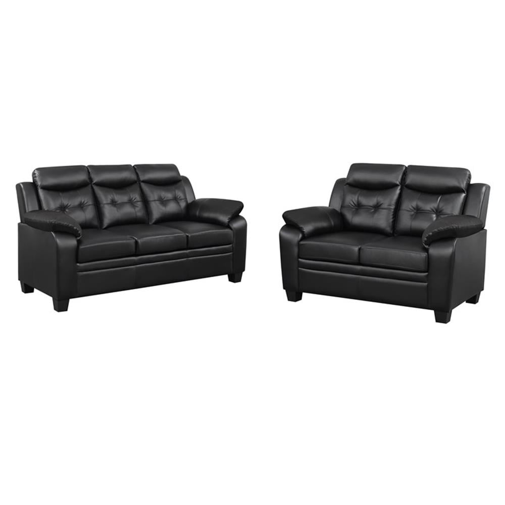Maklaine 2-Piece Living Room Tufted Upholstered Faux Leather Couch Set ...
