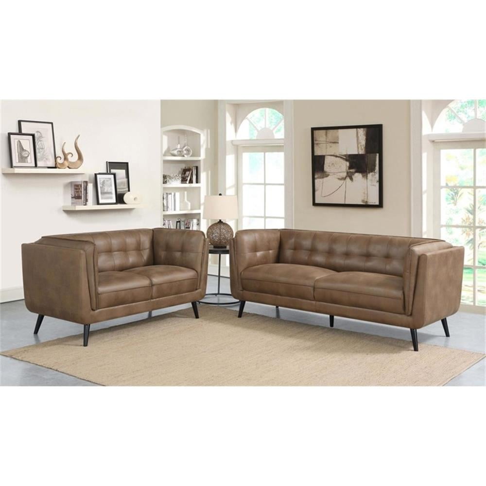 Maklaine 2-piece Faux Leather Upholstered Tufted Living Room Set Brown ...
