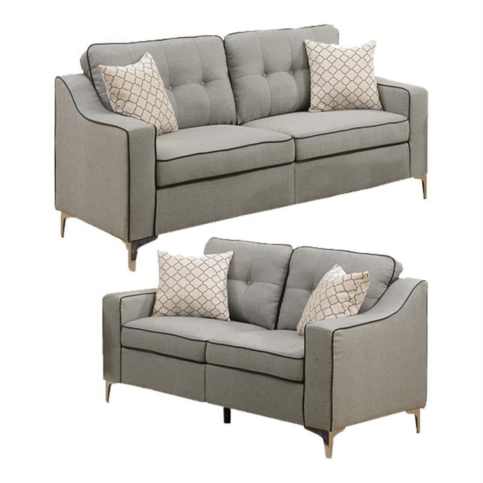 Maklaine 2-piece Modern Fabric Sofa Set with Black Welt Trim in Gray ...