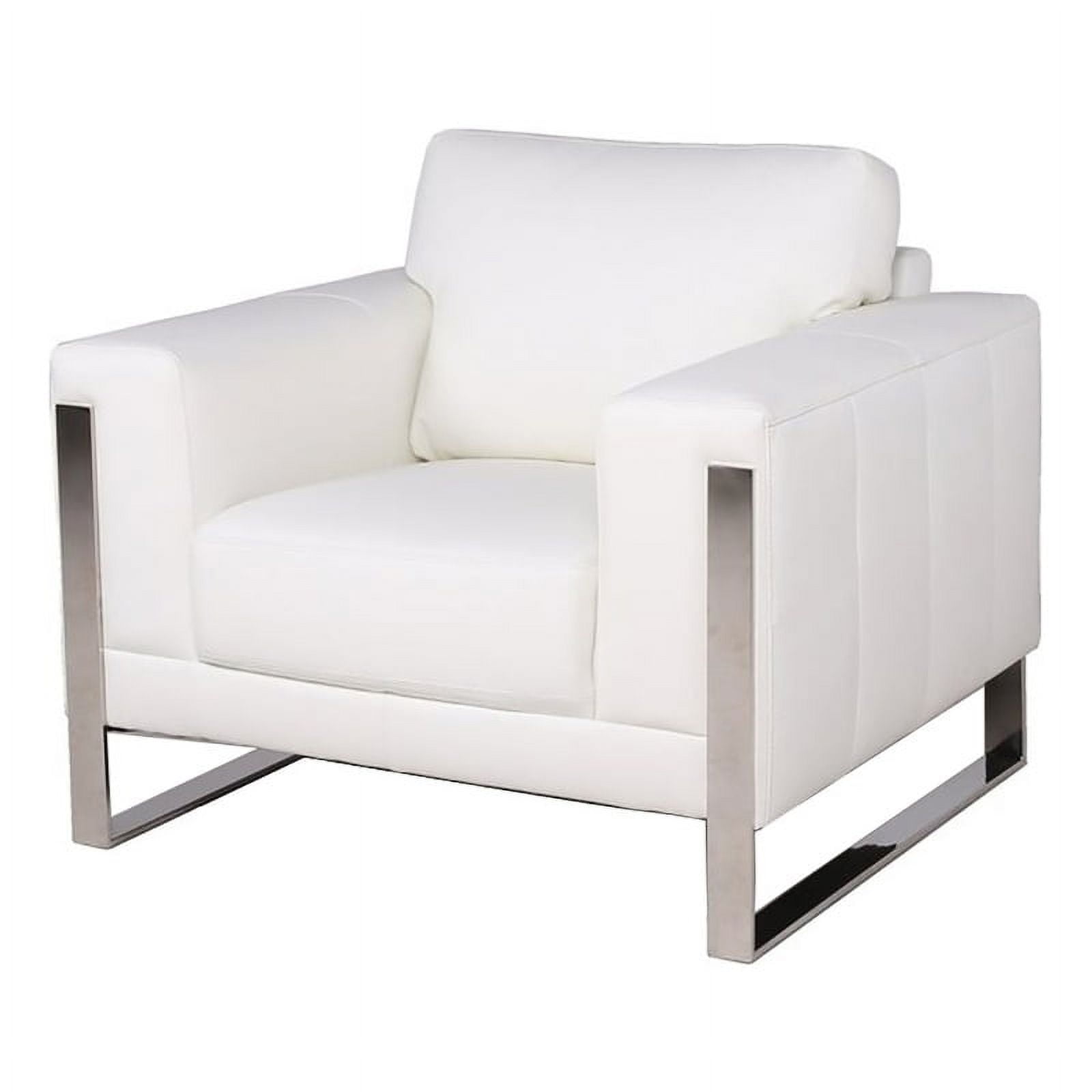 Maklaine 20'' Modern Leather/Wood Fitted Back Accent Chair in White ...