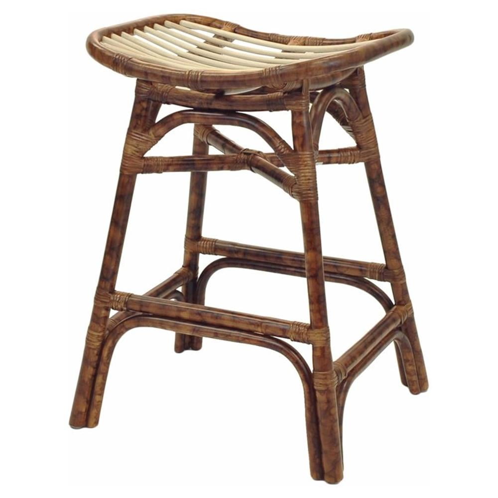 Maklaine 24" Backless Saddle Coastal Rattan Counter Stool in Marble ...