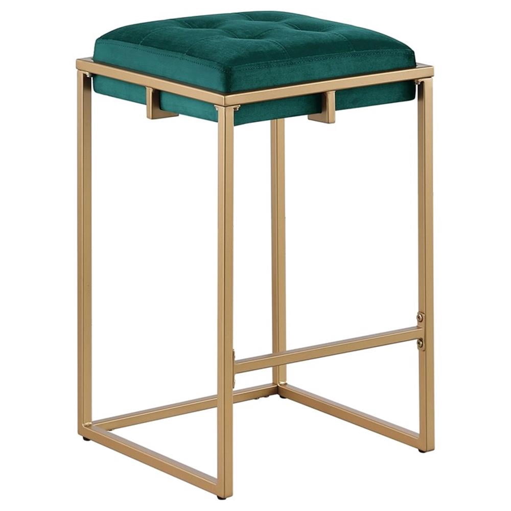 Maklaine 26" Square Modern Velvet Counter Height Stool in Green (Set of ...