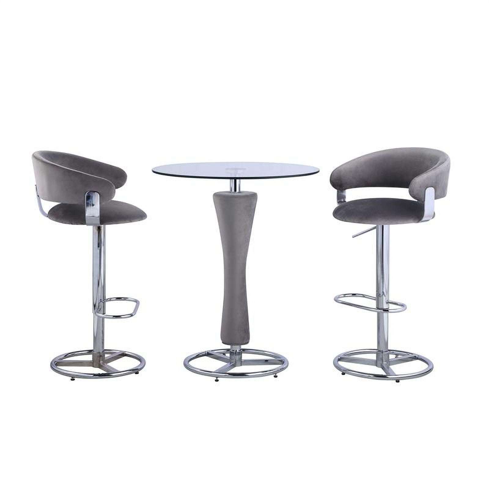 Maklaine 3-Piece Round Glass Pub Set w/ Gray Upholstered Pedestal and 2 ...