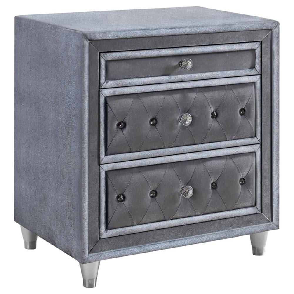 Maklaine 3-drawer Velvet Upholstered Tufted Nightstand in Gray ...