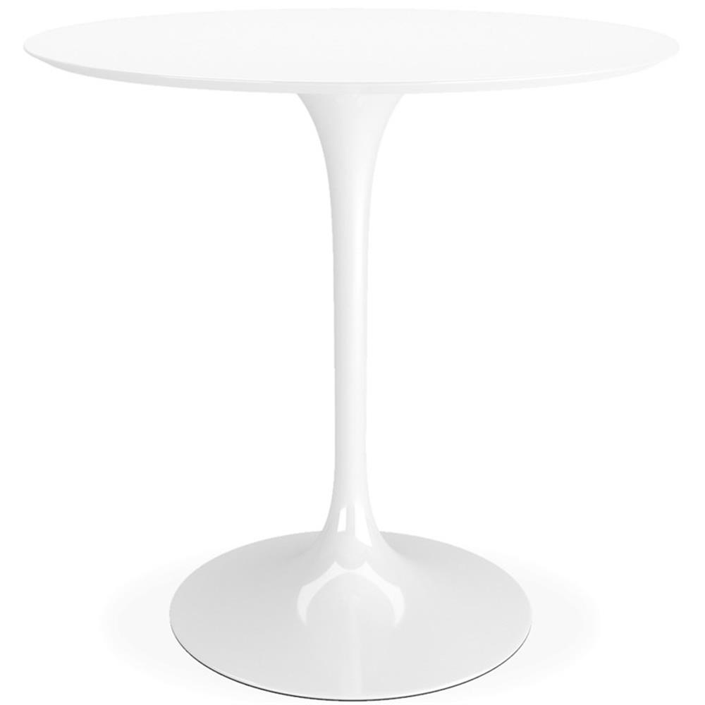 Maklaine 32 inches Round Fiberglass and Metal Dining Table in White ...