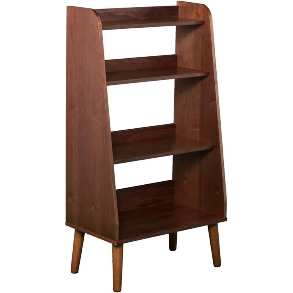 Maklaine 4 Shelf Mid Century Modern Wood Bookcase in Walnut Finish ...