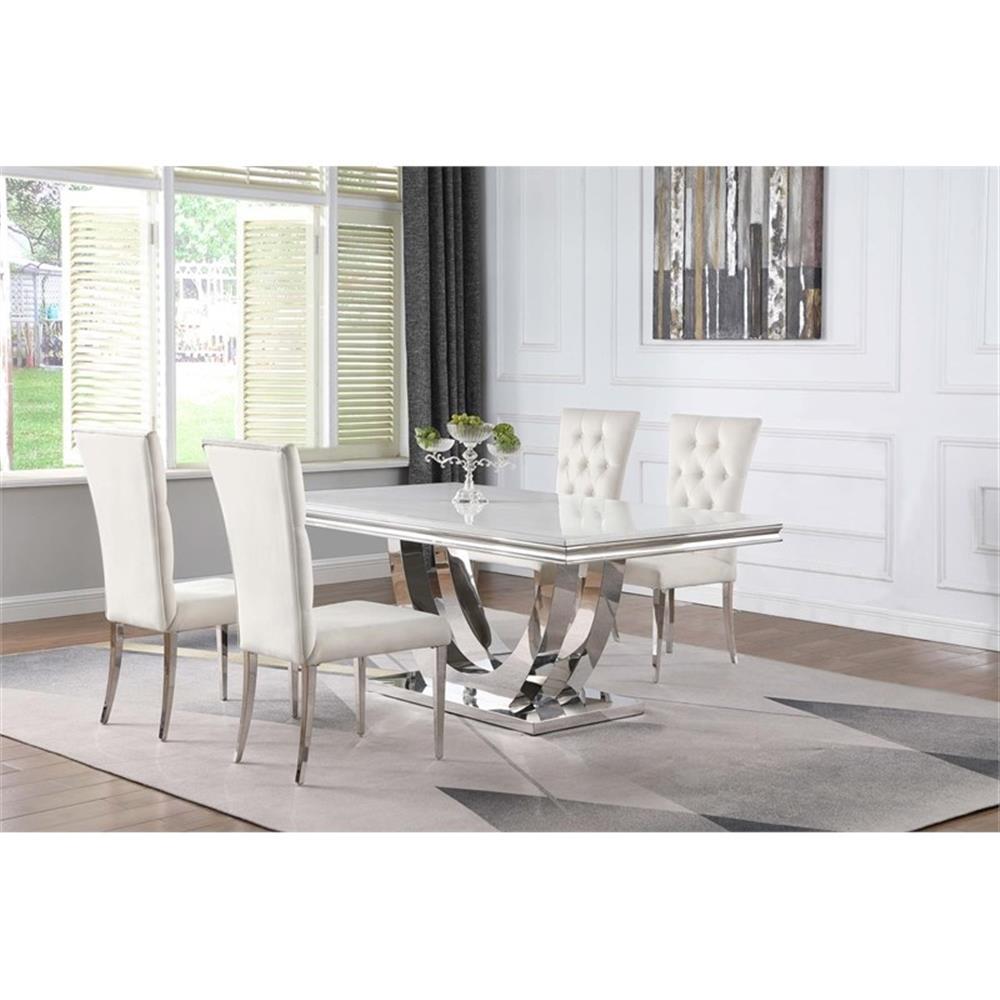 Maklaine 5-piece Modern Metal Base Dining Room Set in White and Chrome ...