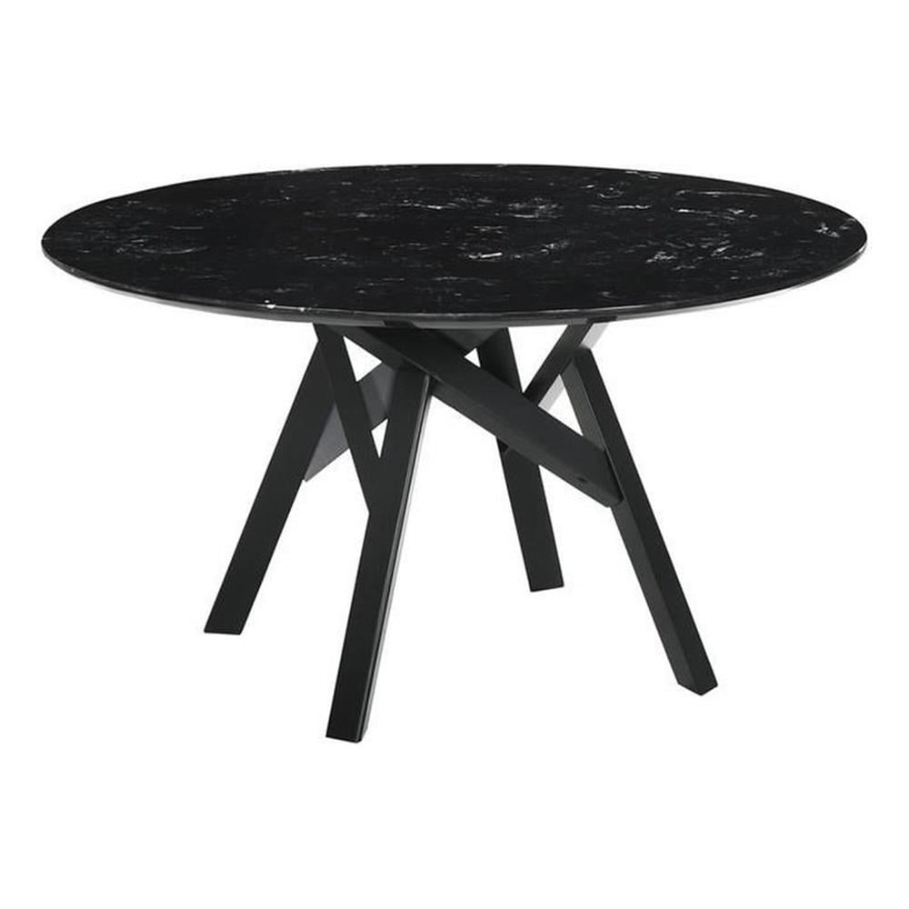 Maklaine 54" Round Modern Black Marble Dining Table with Black Wood ...