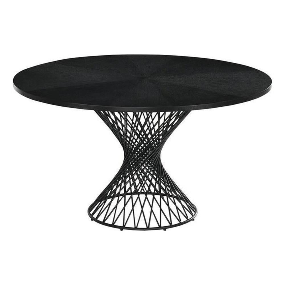 Maklaine 54" Round Pedestal Black Wood Dining Table with Epoxy Black ...