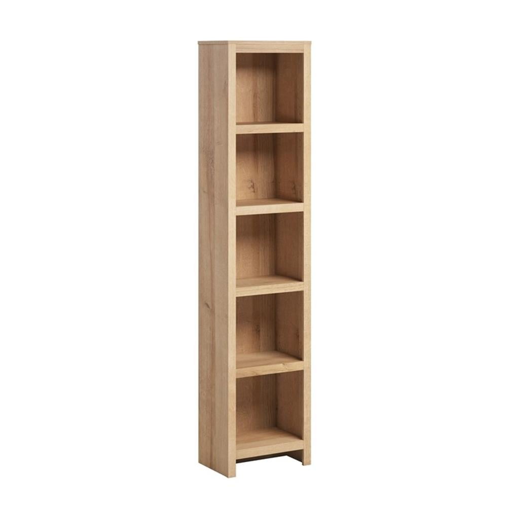 Maklaine 80" Tall 5-Tier Narrow Bookcase in Natural Oak Modern Storage ...