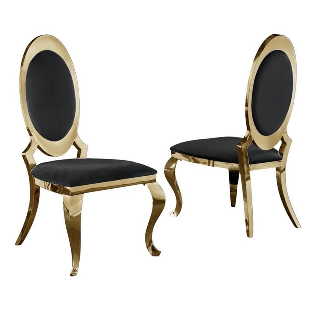 Maklaine Classy Round Back Black Velvet Side Chairs with Gold Legs (Set ...