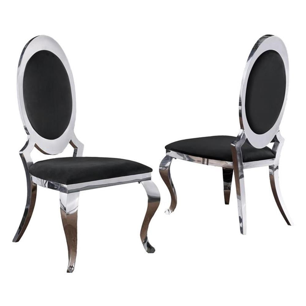 Maklaine Classy Round Back Black Velvet Side Chairs with Silver Legs ...