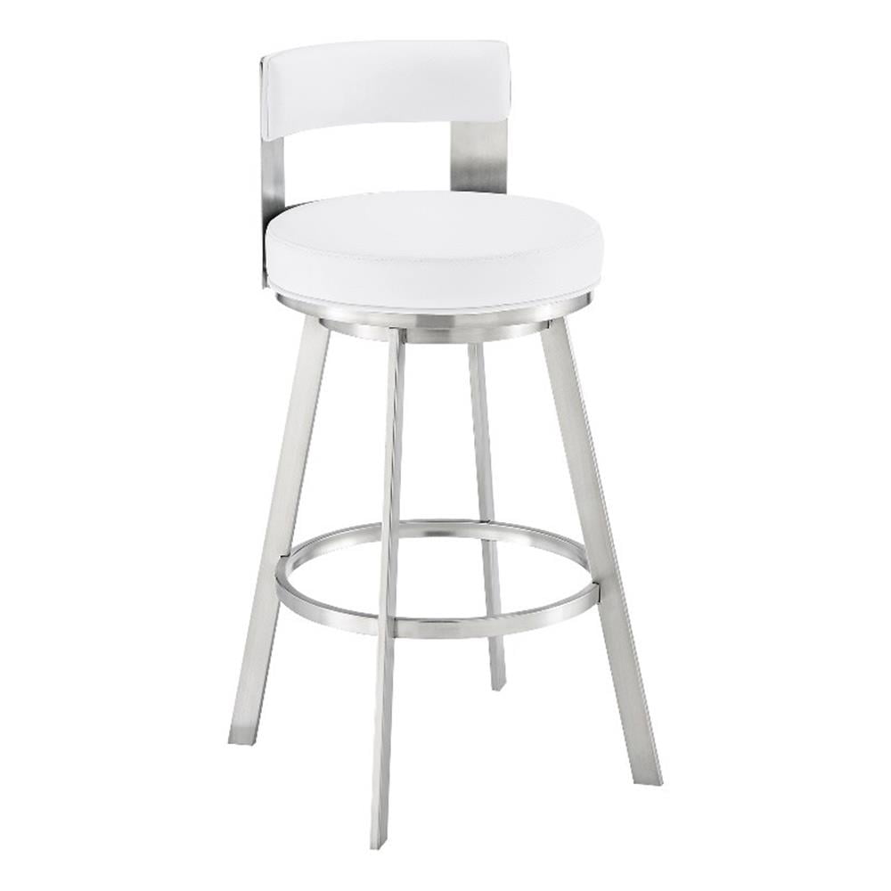 Maklaine Contemporary 26" Swivel Stainless Steel Counter Stool in White ...