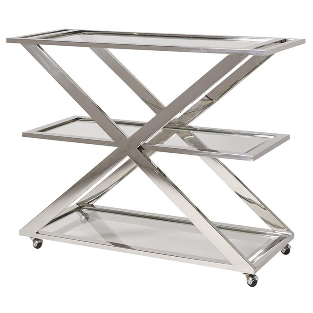 Maklaine Contemporary 3 Tier Glass Bar Cart in Silver Finish - Walmart.com