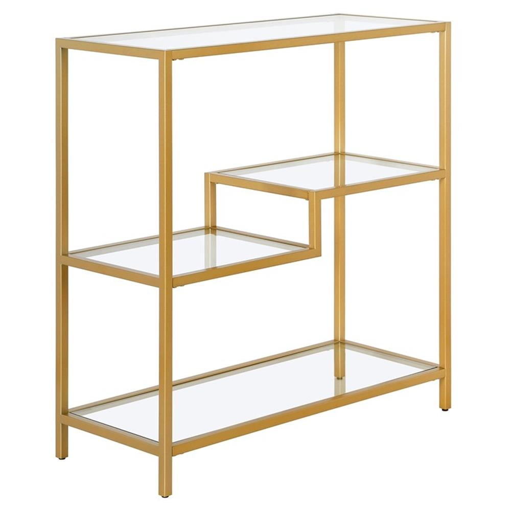 Maklaine Modern 36" Tall Gold Finish Bookshelf with Durable Glass ...