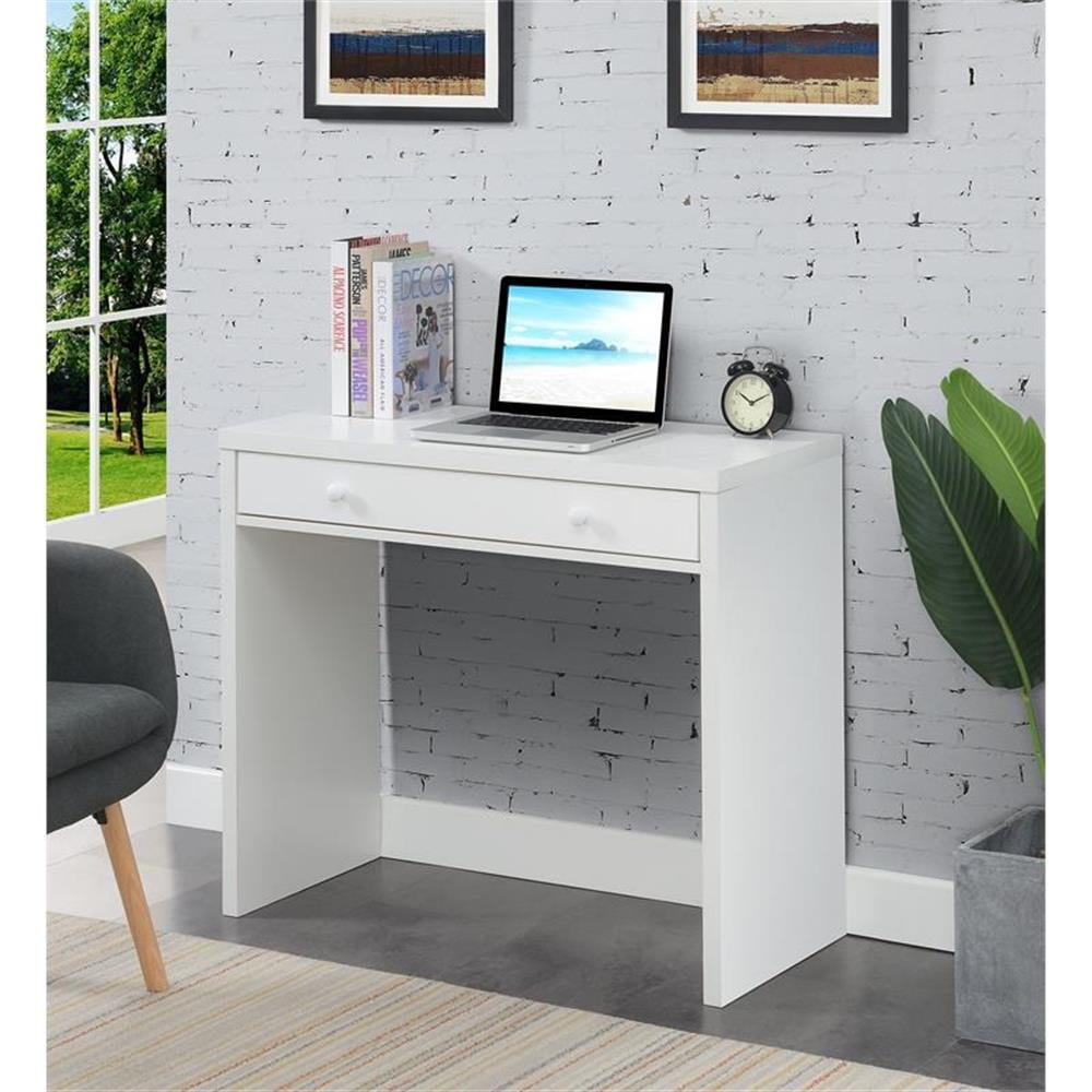 Maklaine Contemporary 36-inch Desk with Drawer in White Wood Finish ...