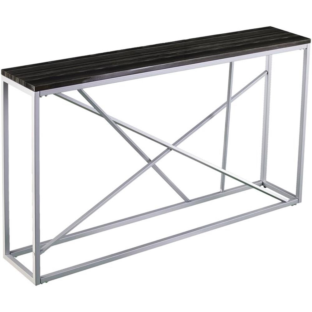 Maklaine Contemporary 52" Faux Slate Top Console Table in Silver ...