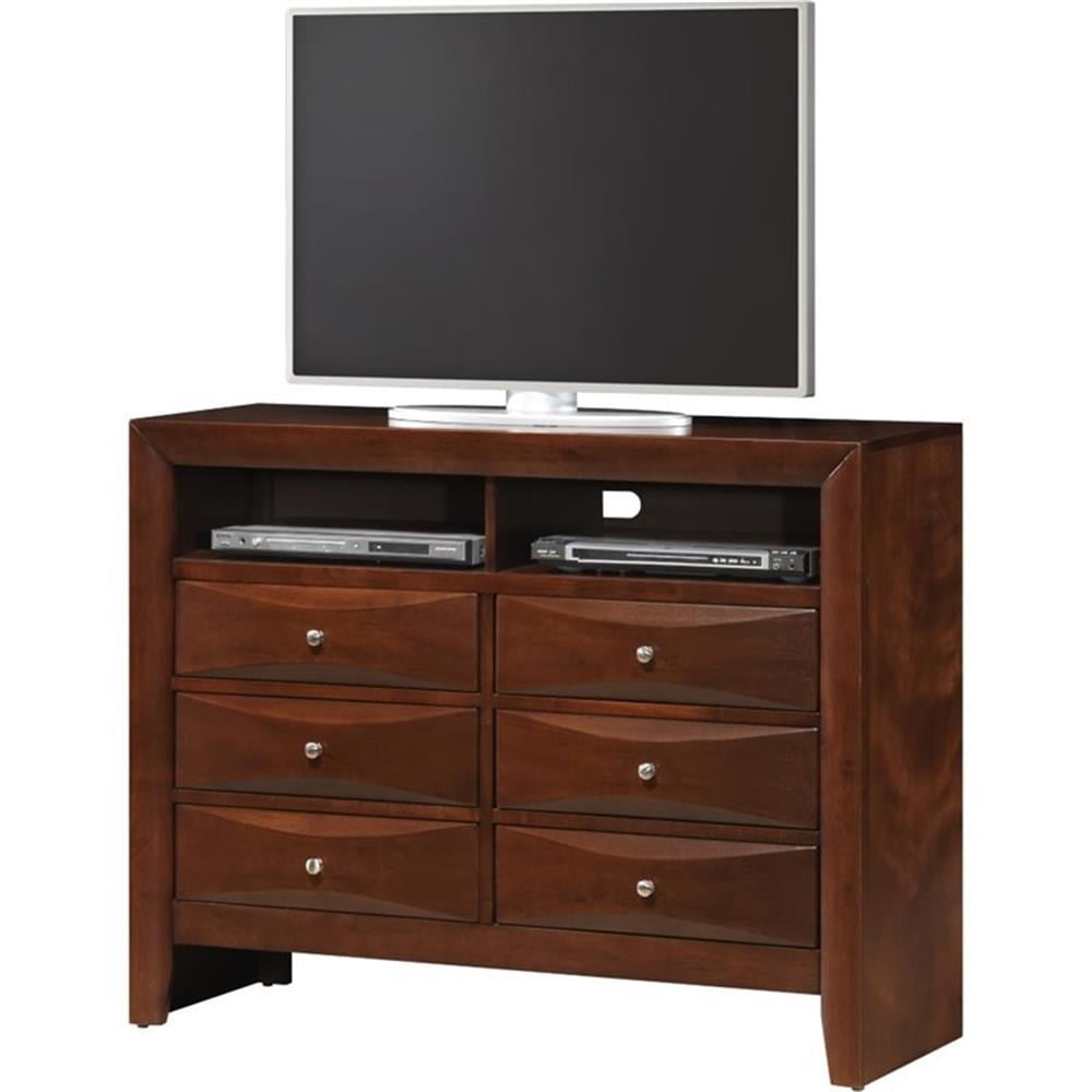 Maklaine Contemporary 6 Drawer TV Stand in Cherry - Fully Assembled ...