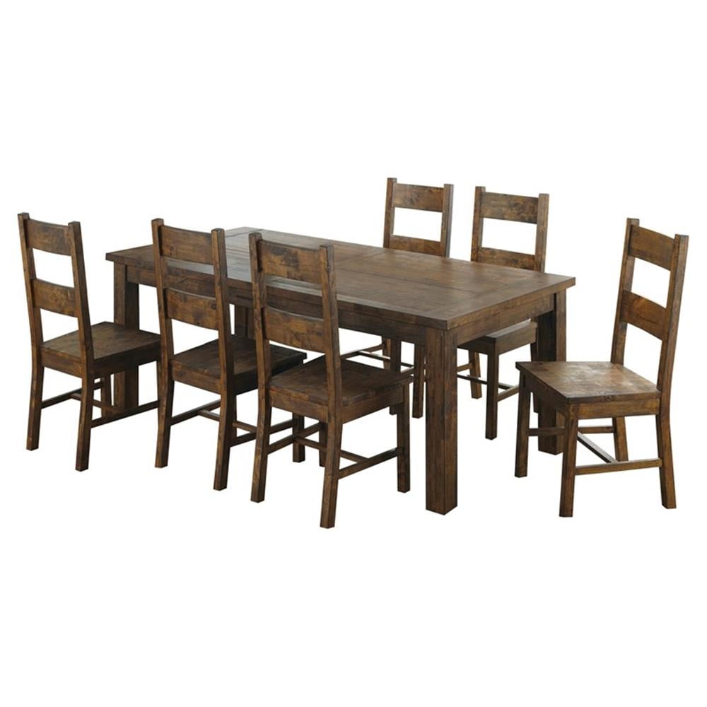 Maklaine Contemporary 7-piece Wood Dining Room Set Rustic Golden Brown ...
