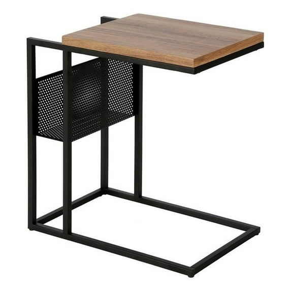 Maklaine Contemporary Blackened Bronze and Rustic Oak Side Table ...
