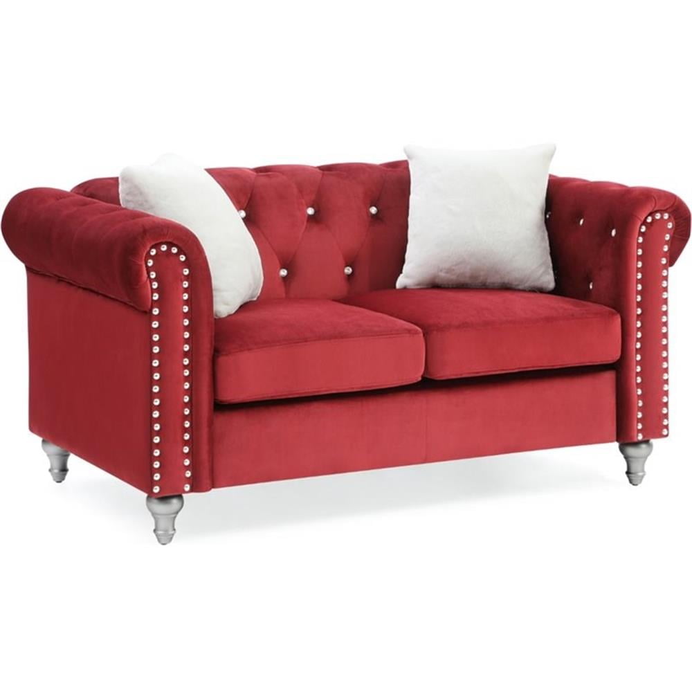 Maklaine Contemporary Jeweled Tufted Micro Suede Velvet Loveseat in ...