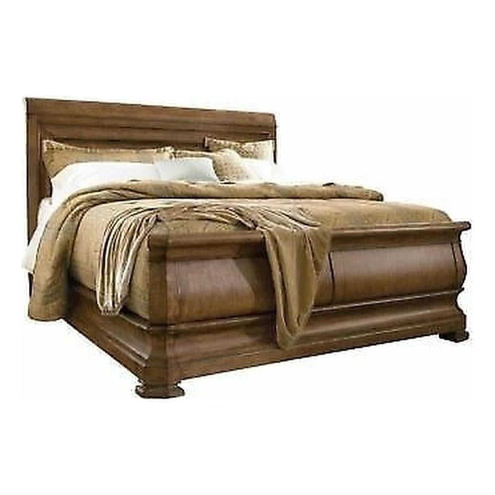 Maklaine Contemporary King Wooden Sleigh Bed in Cognac Brown Finish ...